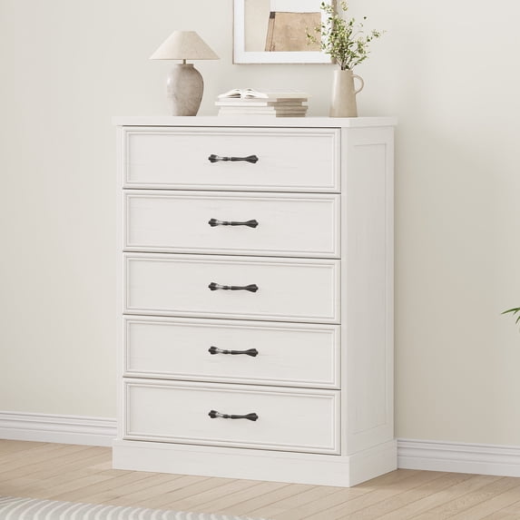 Senfot 42.7" Tall Farmhouse 5-Drawer Dresser, Sturdy Wooden Storage for ...