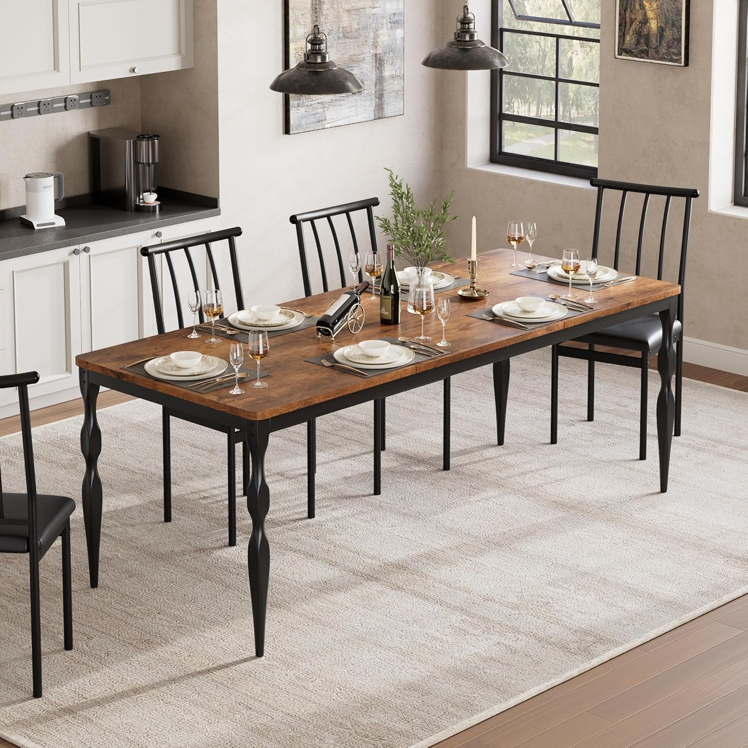 Senfot 71 Inch Rectangular Dining Table for 6, Rustic Farmhouse Kitchen ...