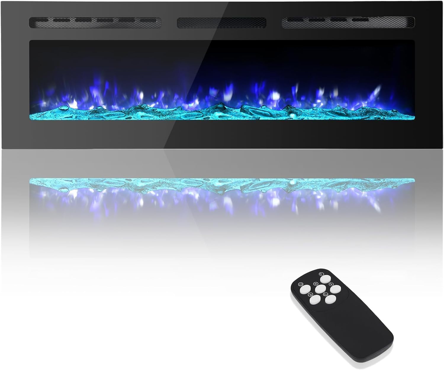 Senfot 72" Electric Fireplace Insert Ultra-Slim Wall Mounted/Recessed ...