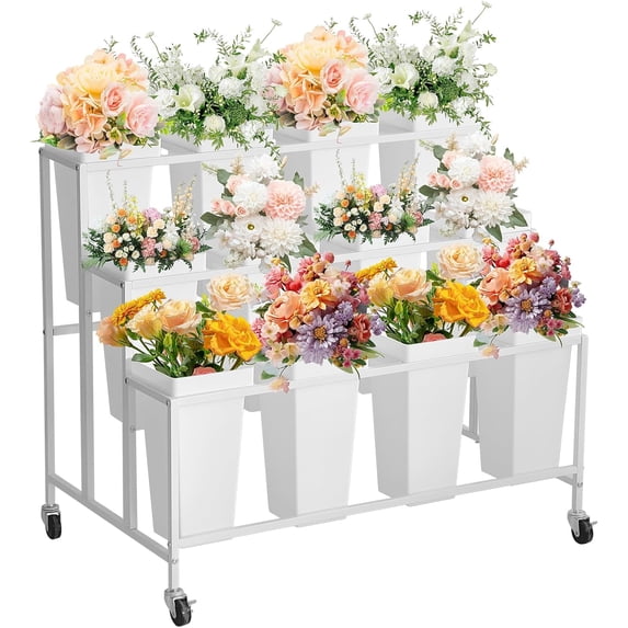 Senfot 94x60x80cm White 3 Tier Metal Flower Display Stand with 12 ...