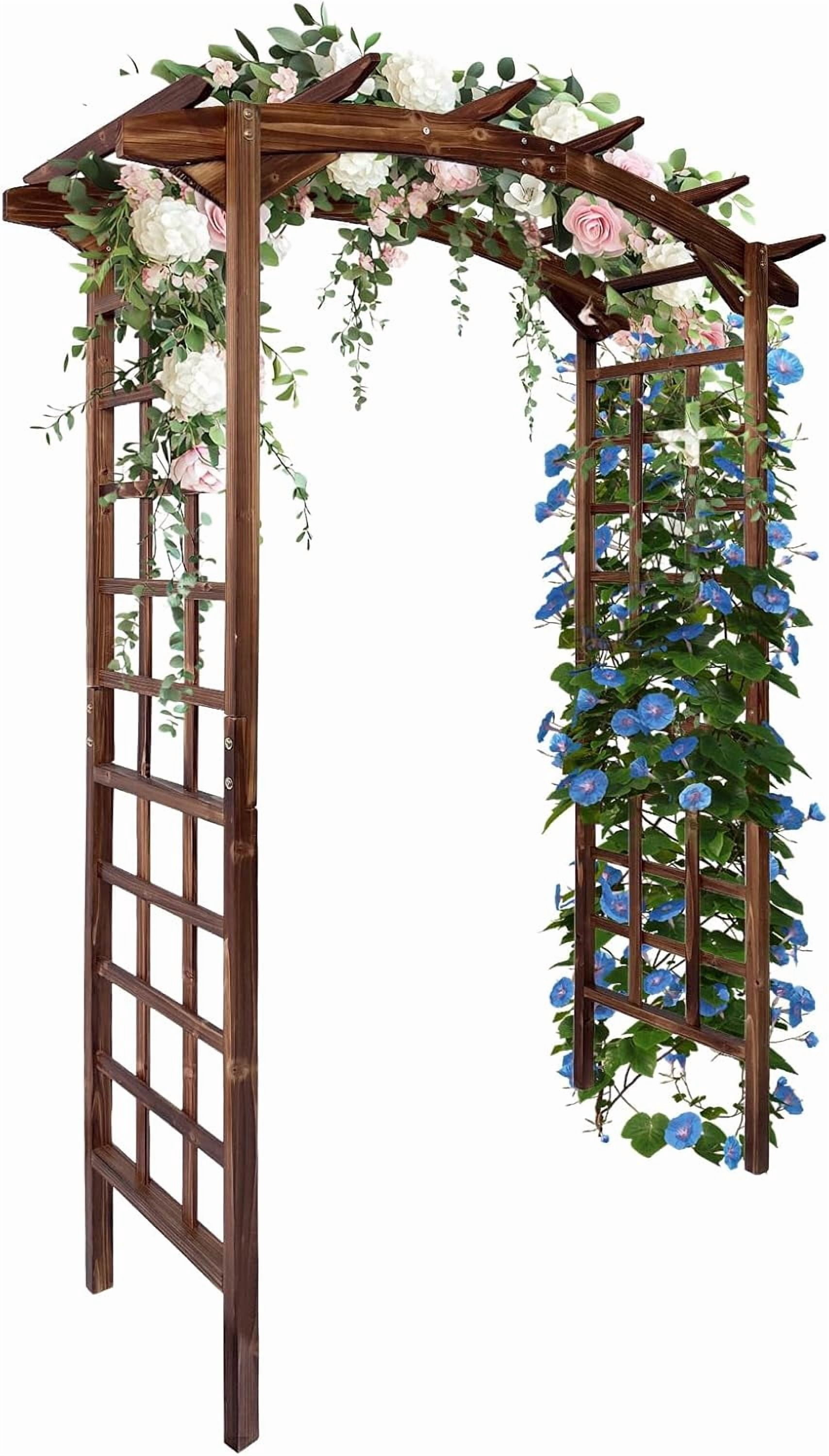 Senfot Charred Finish Solid Wood Arched Garden Arbor Trellis for Patio ...