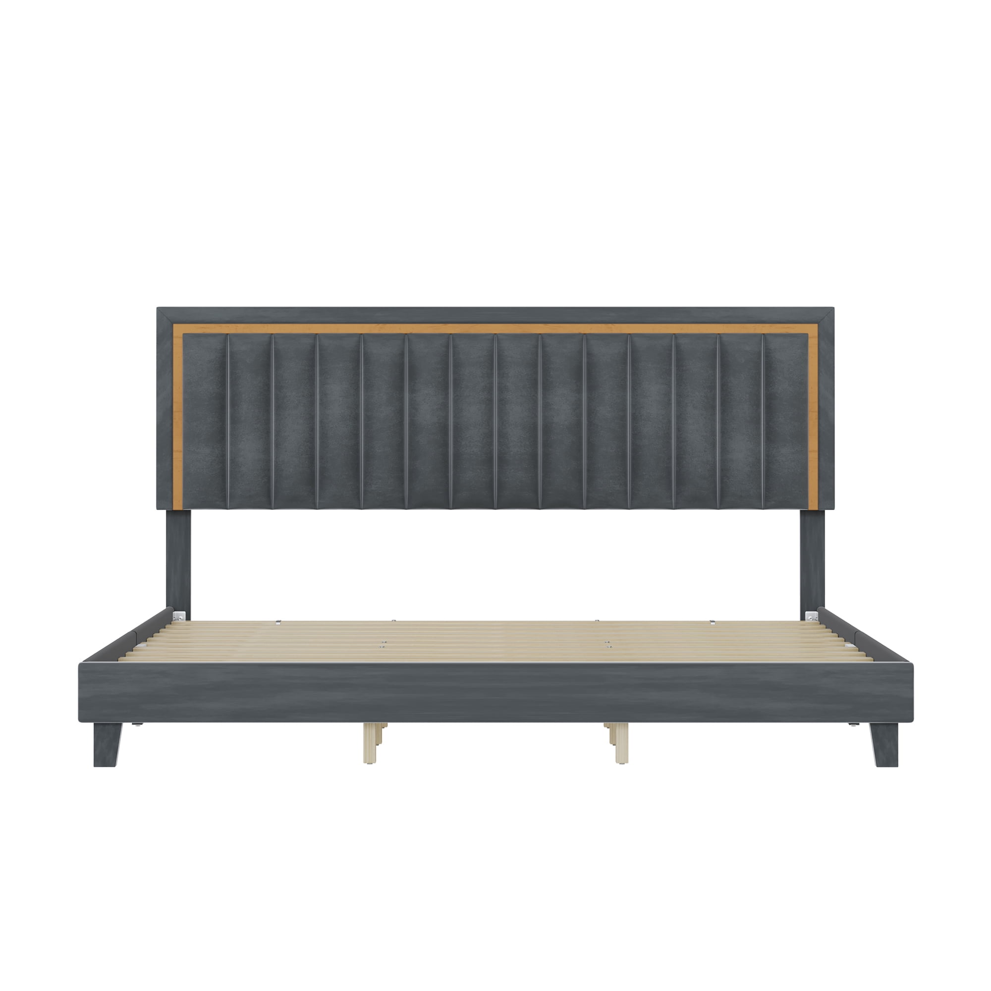 Senfot Full Size Bed Frame, Velvet Upholstered Platform Bed with ...