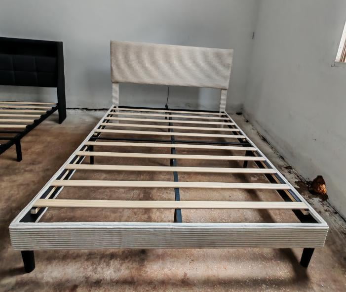 Senfot Full Size Corduroy MDF Bedhead Storage Soft Package Bed, Light ...