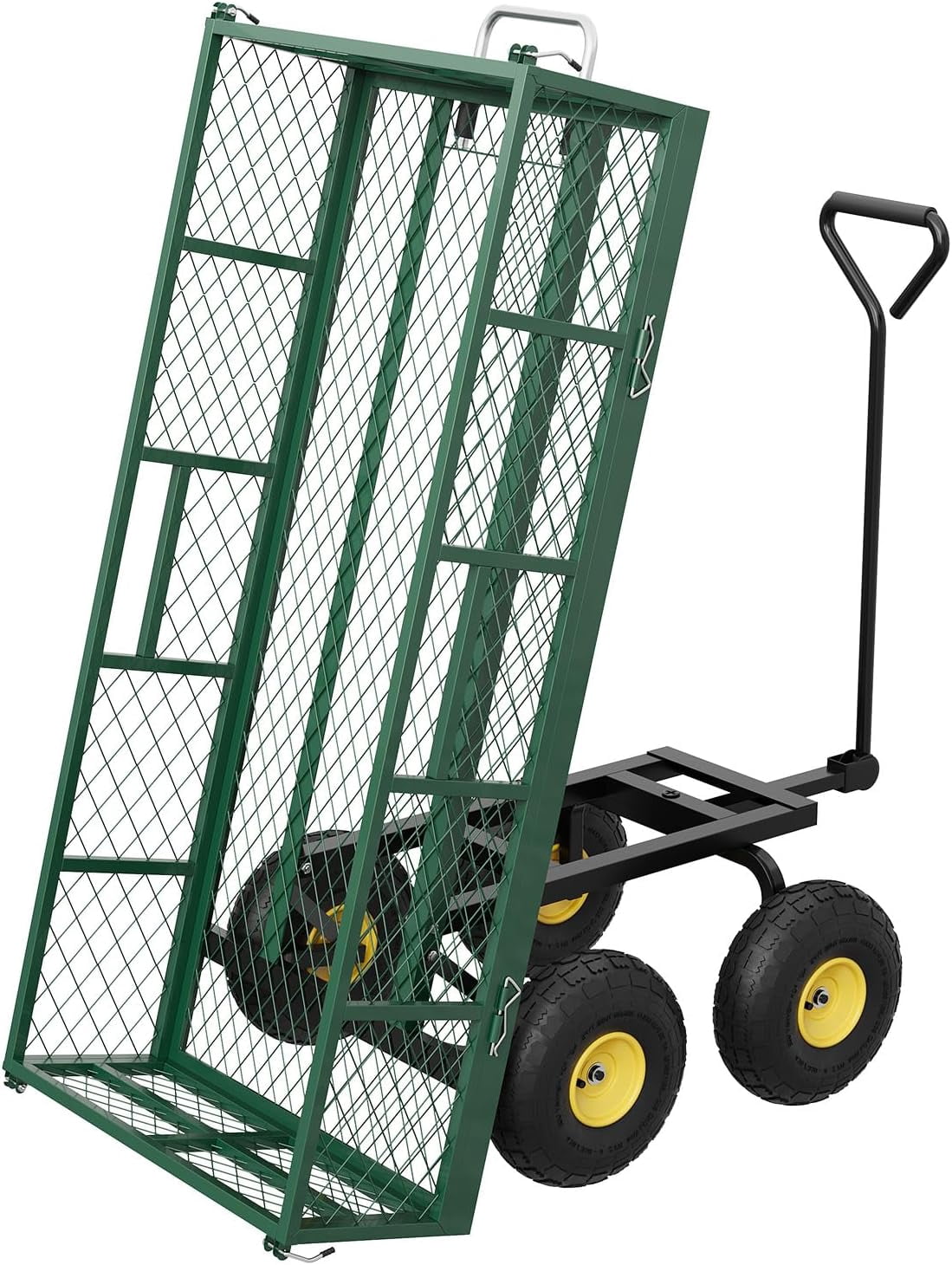 Senfot Green Body Black Handle Yellow Spoke Wheel All Steel Mesh Garden ...