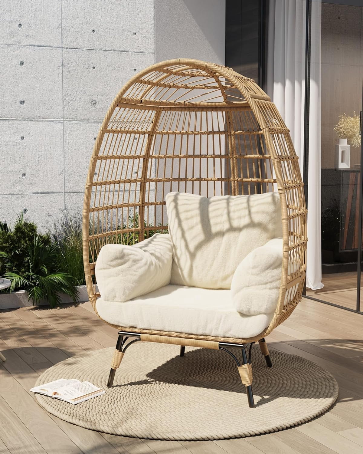 Senfot Rattan Egg Chair with Cushion - Outdoor Leisure Egg Chair for ...