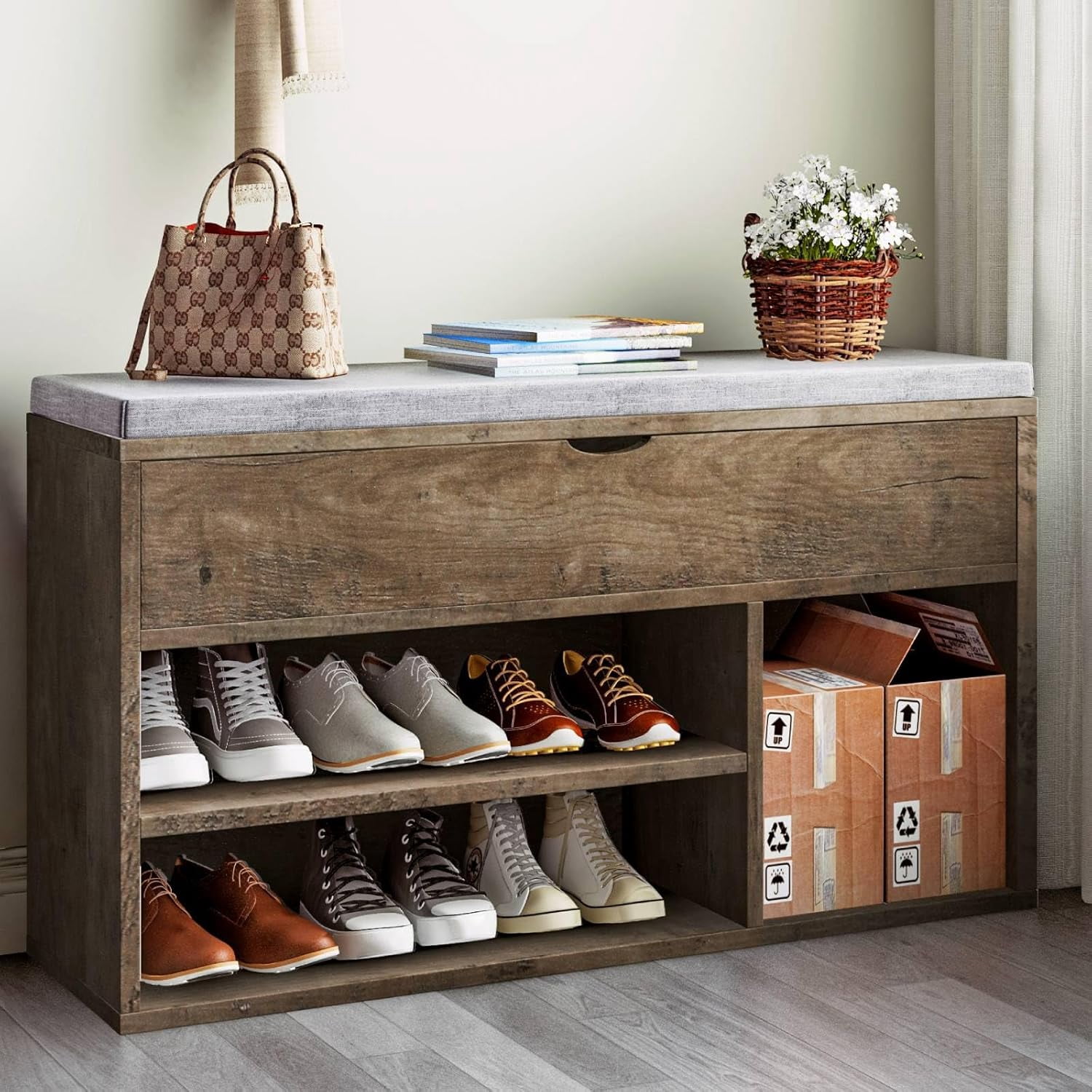 Senfot Shoe Storage , Entryway with a Cushioned Seat, and 2 Tiers of ...