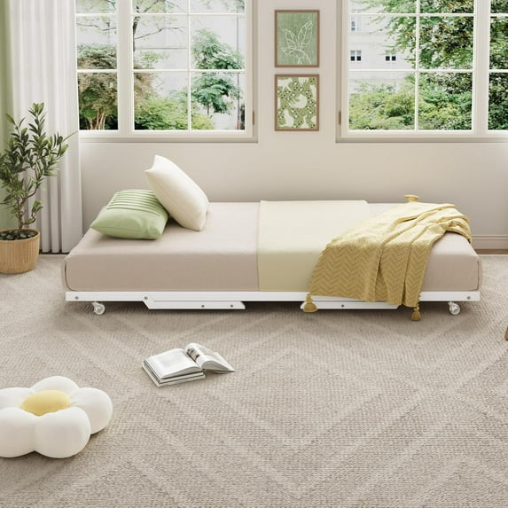 Senfot Stand Up Trundle Day Bed, Pop-Up Trundle, Twin Trundle Bed Frame ...