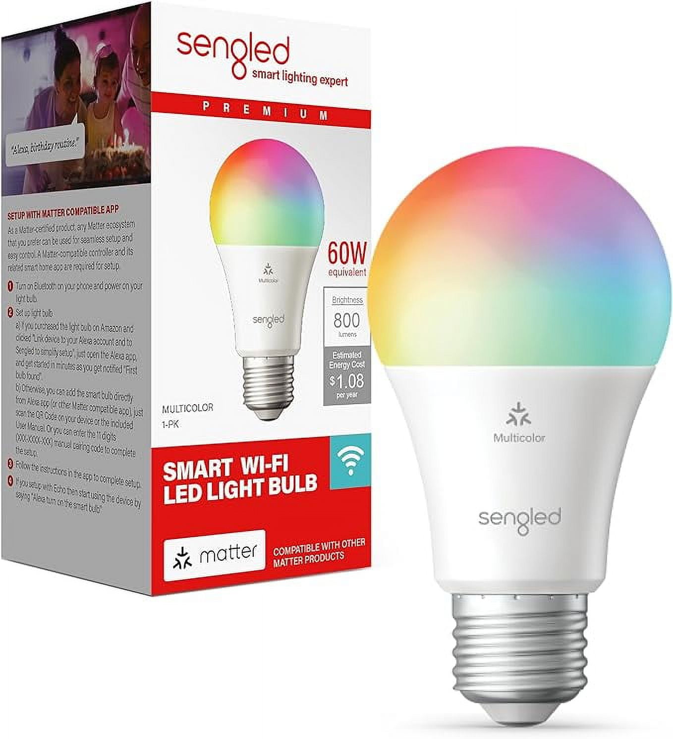 Sengled LED Smart Light Bulb (A19), Matter-Enabled, Multicolor, Works ... Sengled LED Smart Light Bulb (A19), Matter-Enabled, Multicolor, Works ...