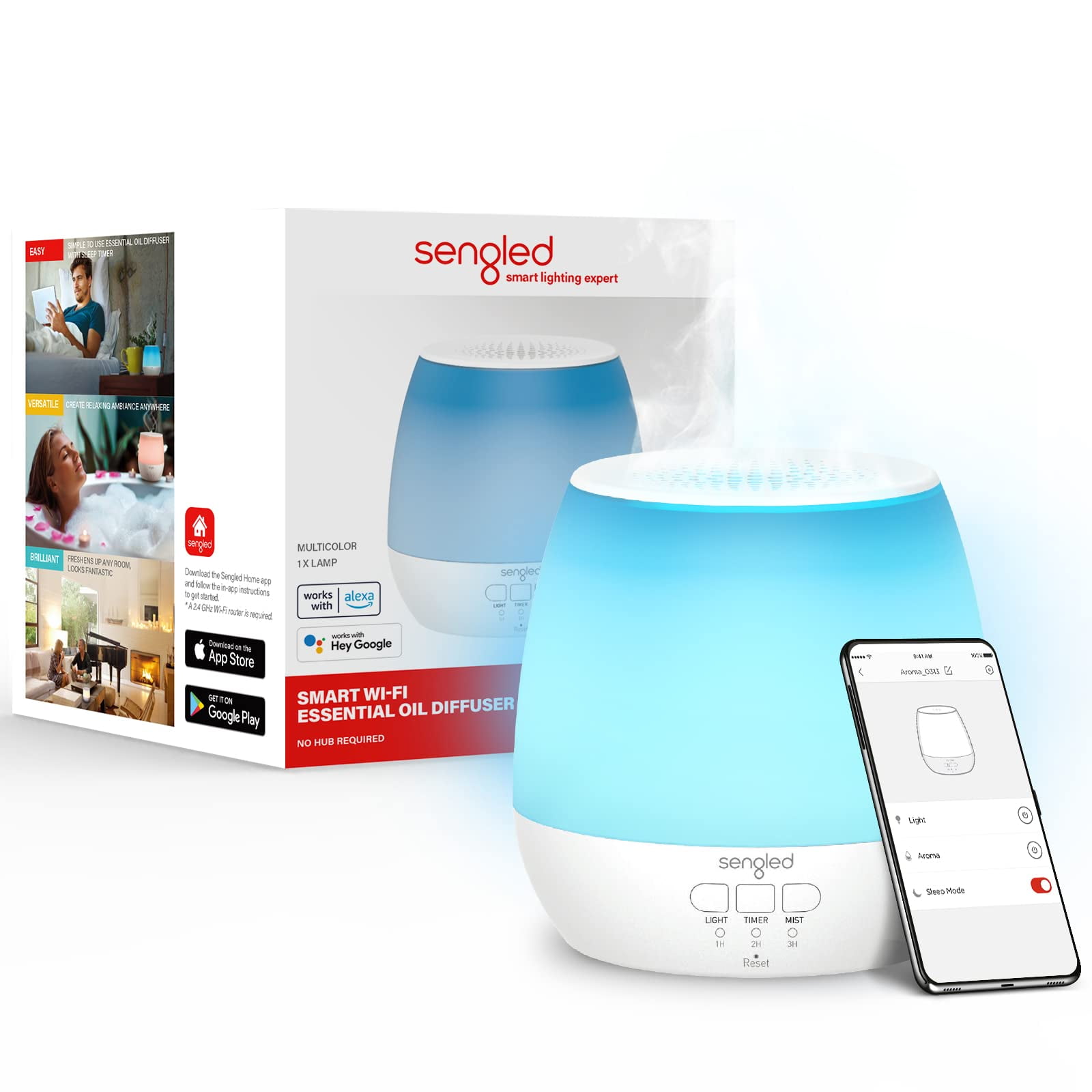 Sengled Smart WiFi Essential Oil Diffuser, 150ml Ultrasonic ...