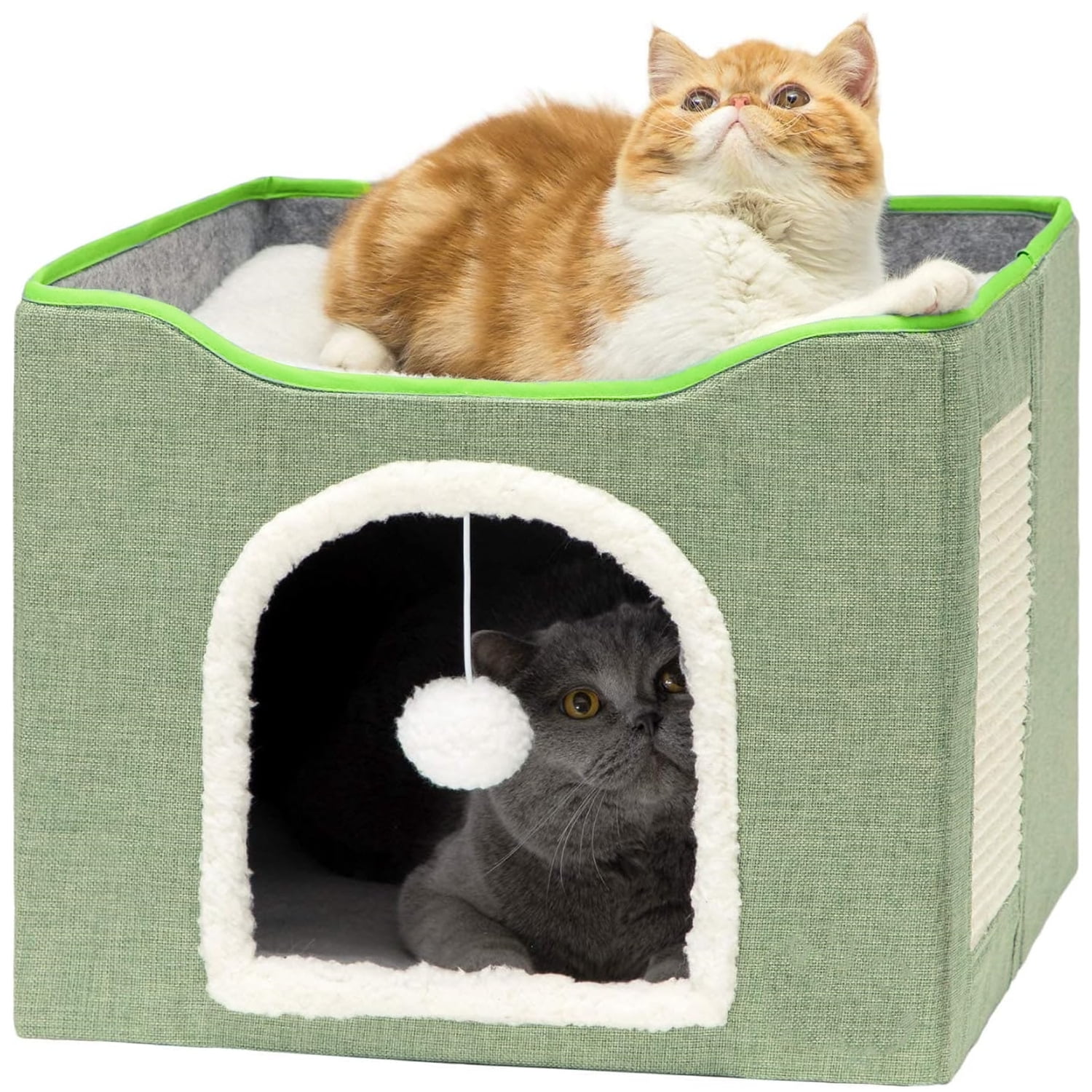 Senhu Soft Cat Condo - Indoor Cat Bed with Scratch Pad, Fluffy Ball ...