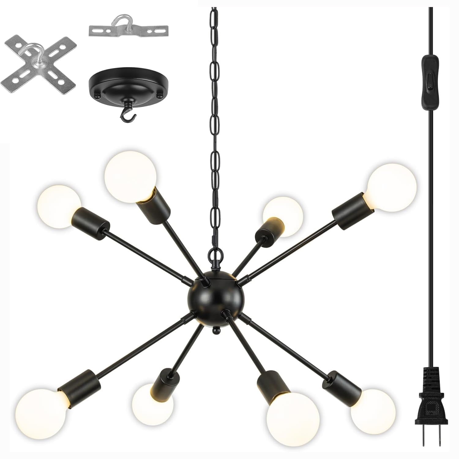 Senhu Plug-in Sputnik Chandeliers Black, 8 Lights Modern Sputnik ...