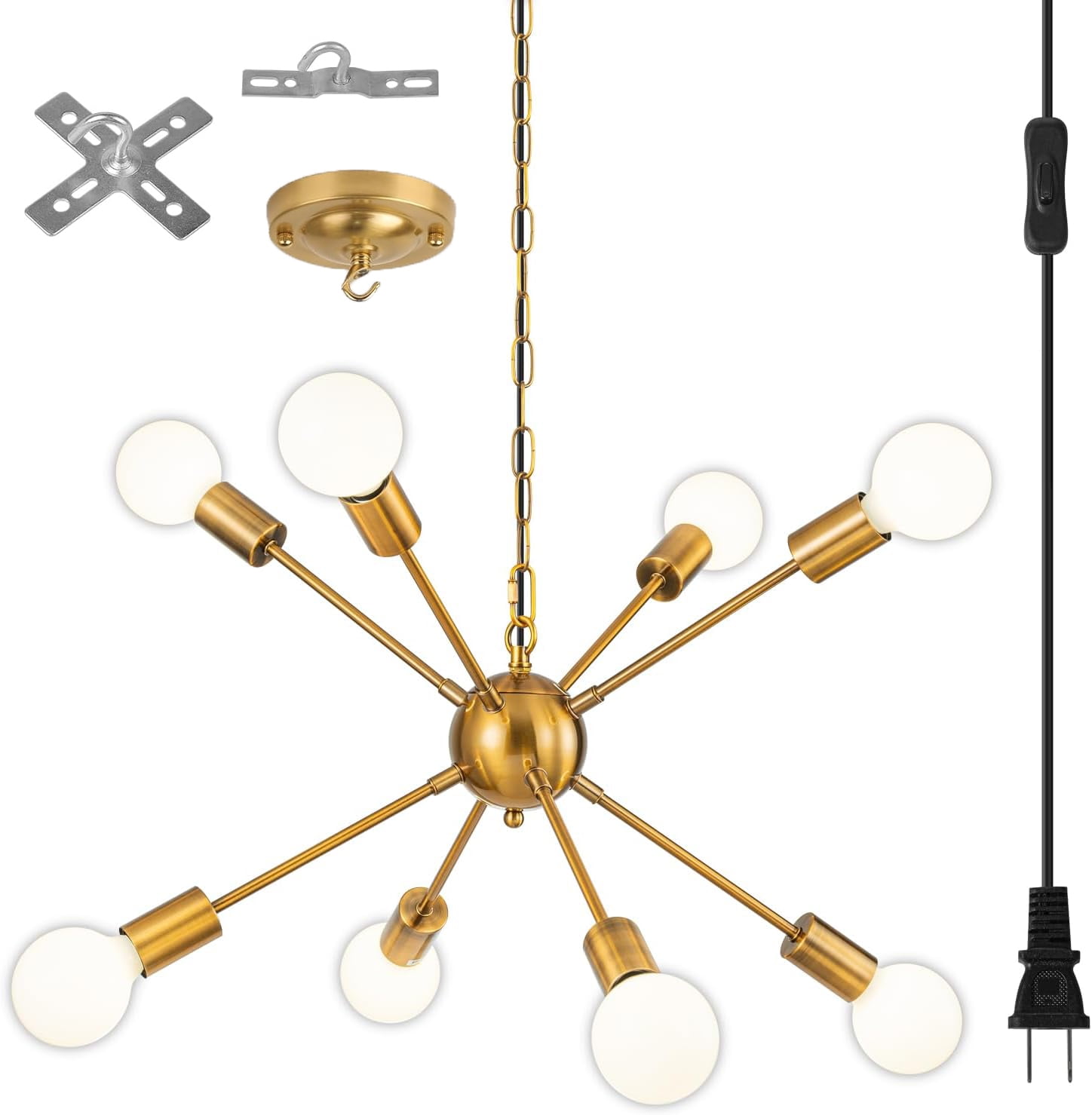 Senhu Plug-in Sputnik Chandeliers Gold, 8 Lights Modern Sputnik ...