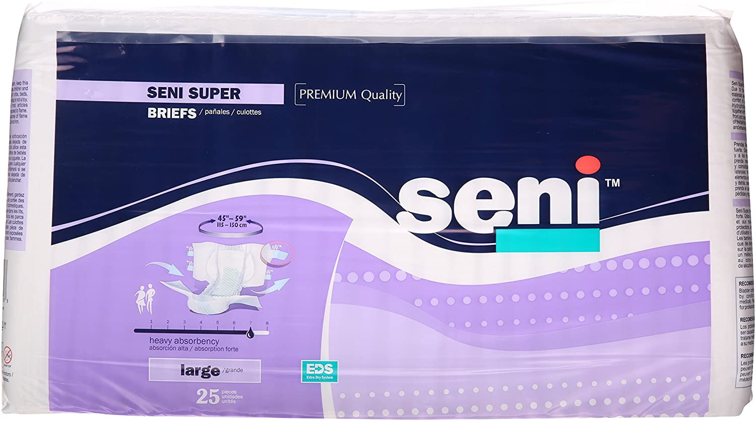 Seni Super Heavy Absorbency Unisex Incontinence Brief, Large, Case of ...