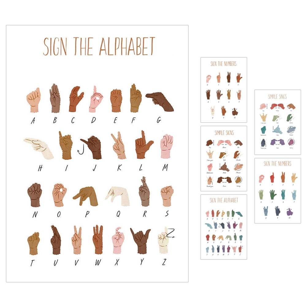 Senikei 6pcs Sign Language Posters Classroom Alphabet Poster Numbers ...