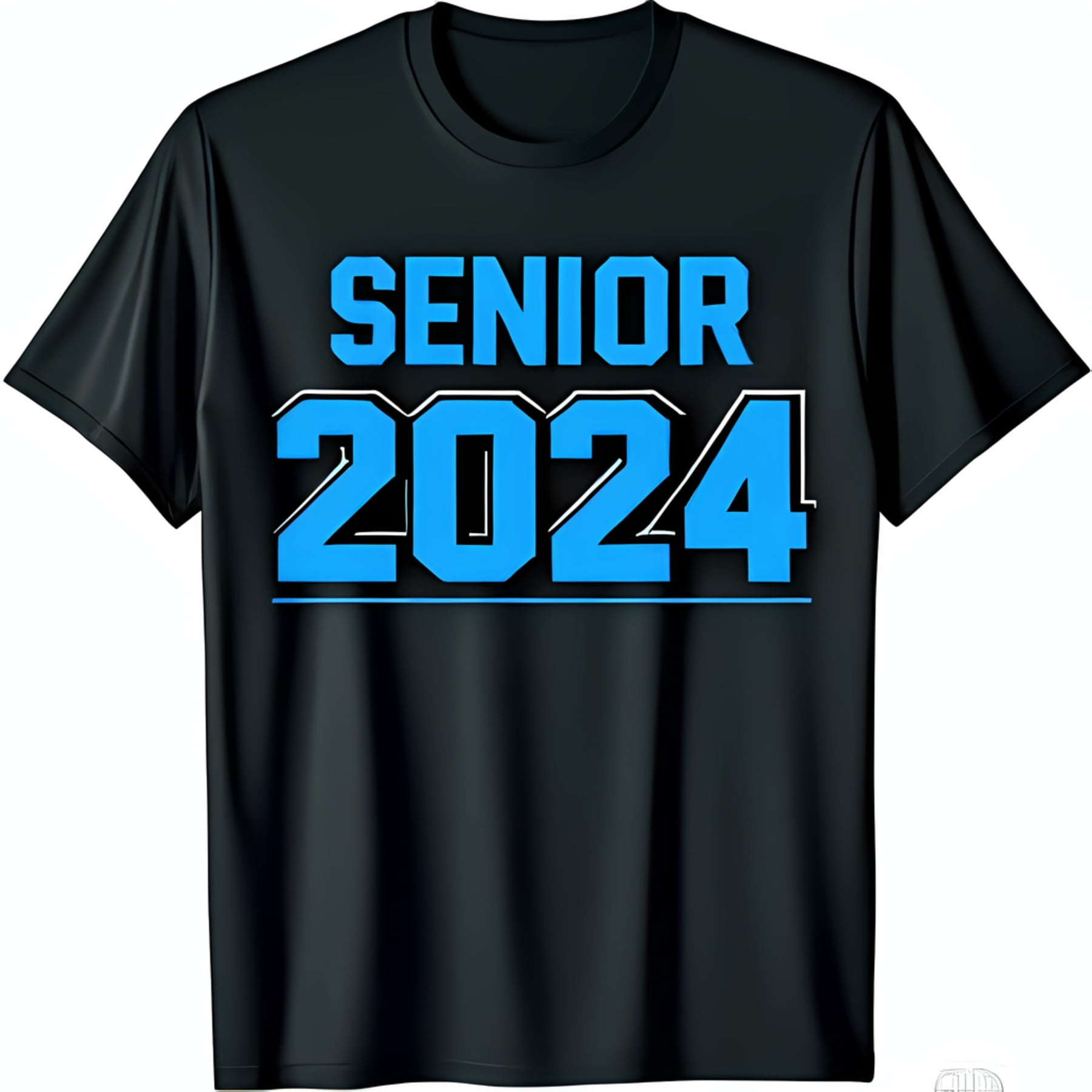 Senior 2024 Black T-Shirt Bold White Text with Blue Outline Class of ...