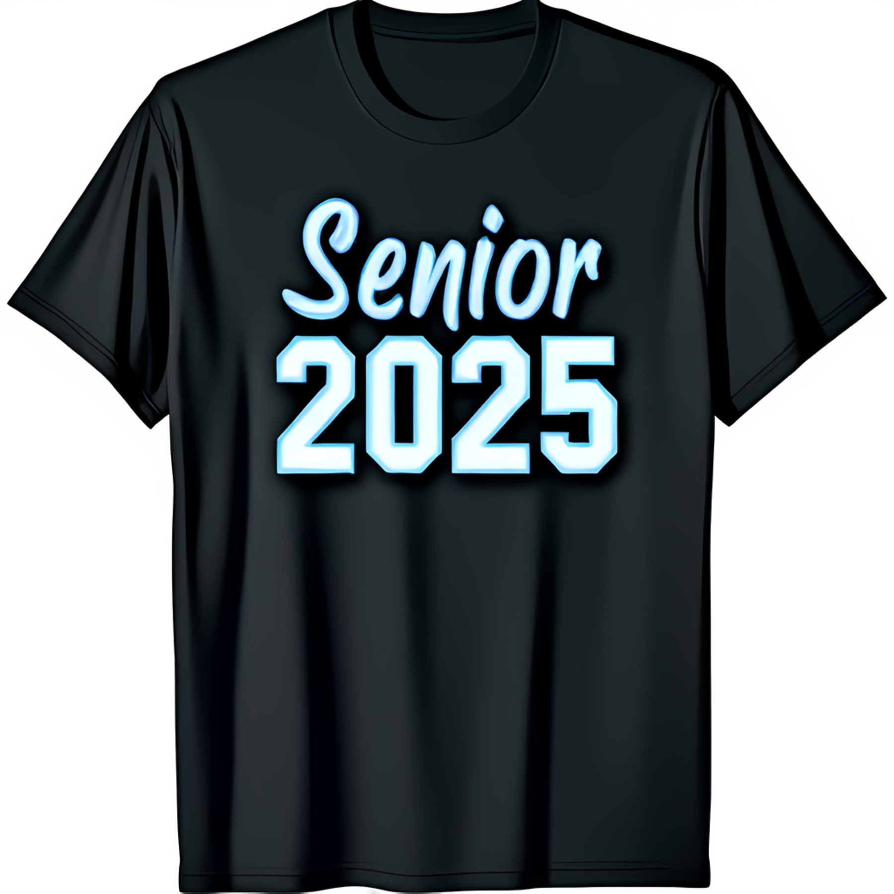 Senior 2025 Black T-Shirt Bold White Text with Blue Outline Class of ...