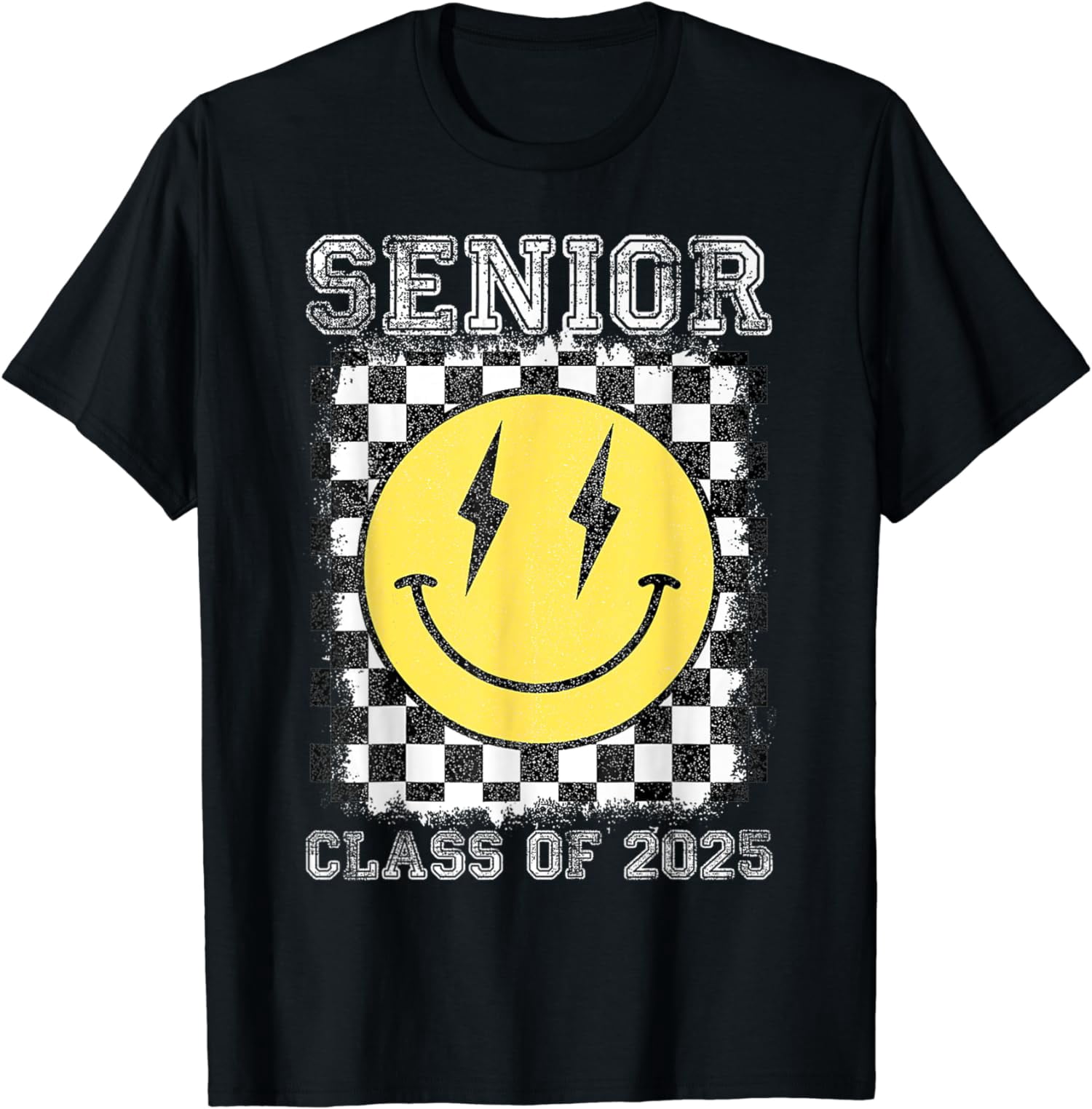 Senior 2025 Graduation Retro Happy Smile Face Class Of 2025 T-Shirt ...