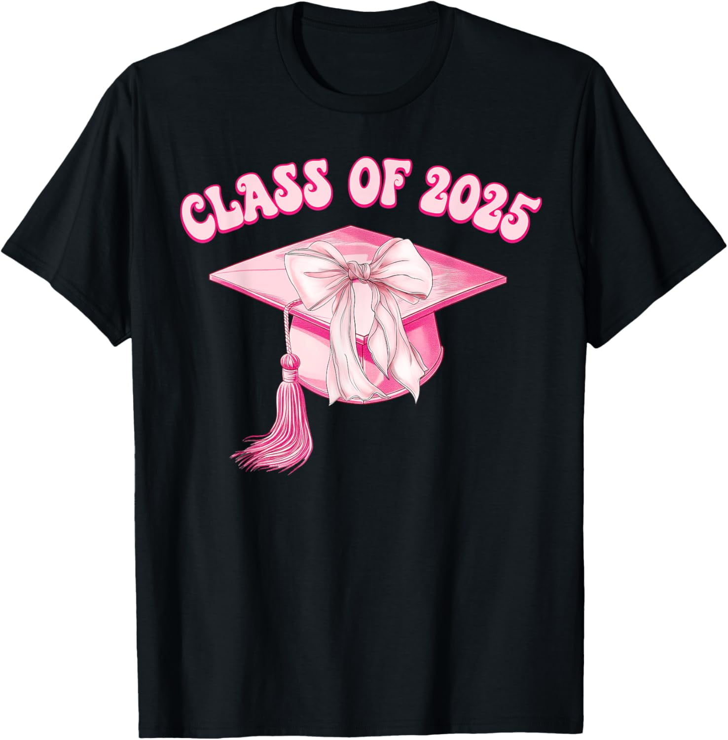 Senior 2025 Pink Coquette Bow Cap Class of 2025 Graduation T-Shirt ...