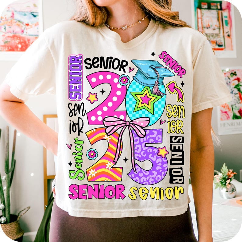 Senior 2025 T-Shirt, Preppy Class of 2025 Tee, Coquette Graduation ...