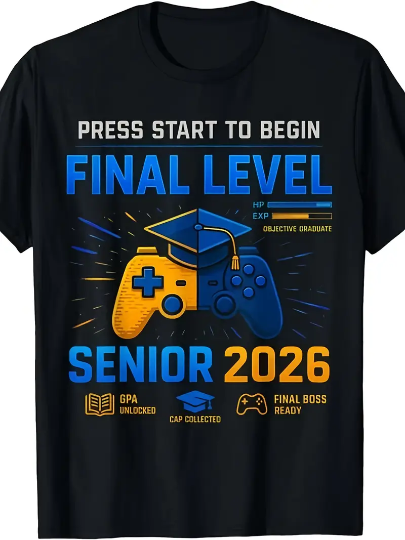 Senior 2026 Gamer Graduation Final Level Unisex Short Sleeve Graphic ...