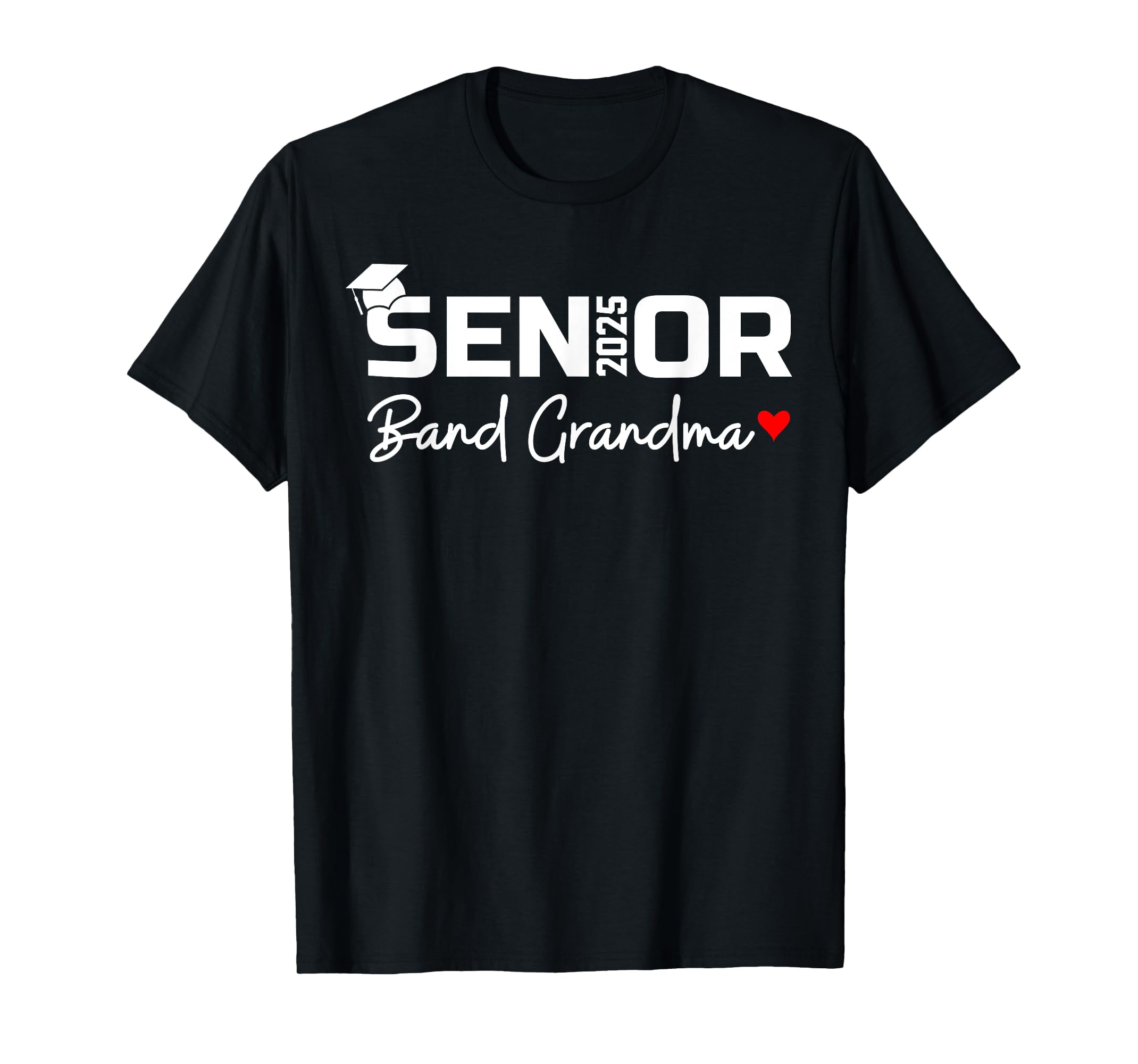 Senior Band Grandma 2025 Marching Band Grandparent Red Heart T-Shirt ...