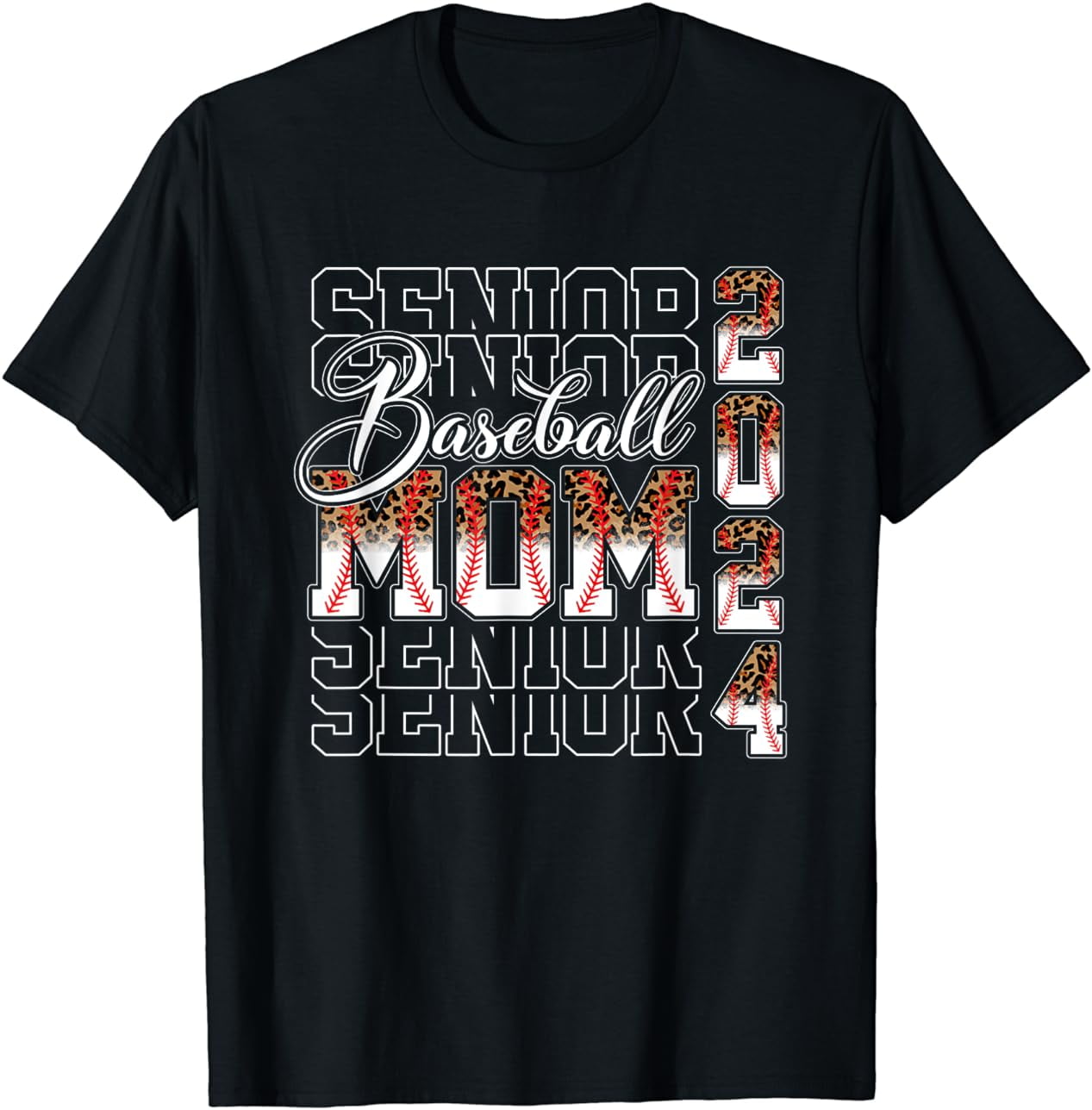 Senior Baseball Mom Class Of 2024 Leopard Graduate School T-Shirt ...