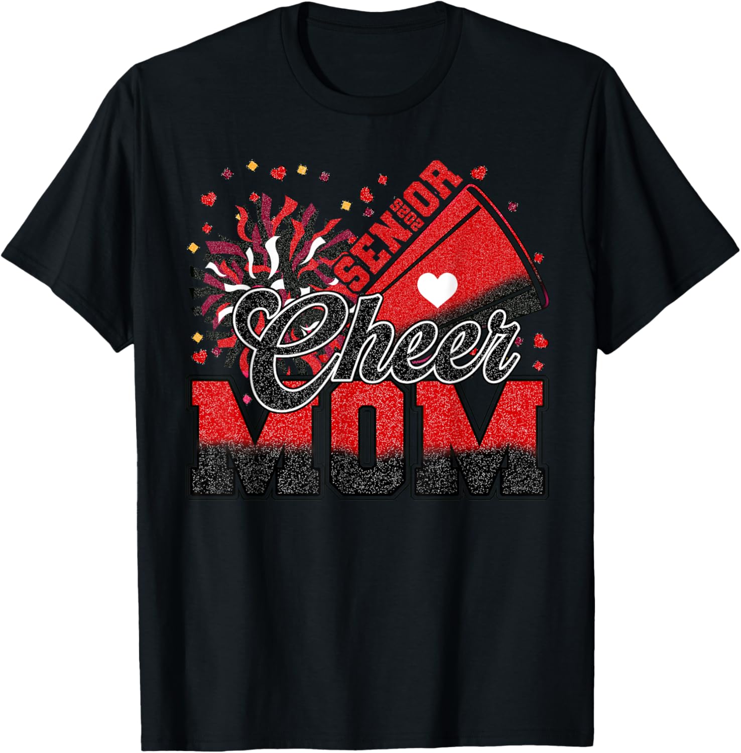 Senior Cheer Mom 2025 Red And Black Cheer Mom Cheerleader T-Shirt ...