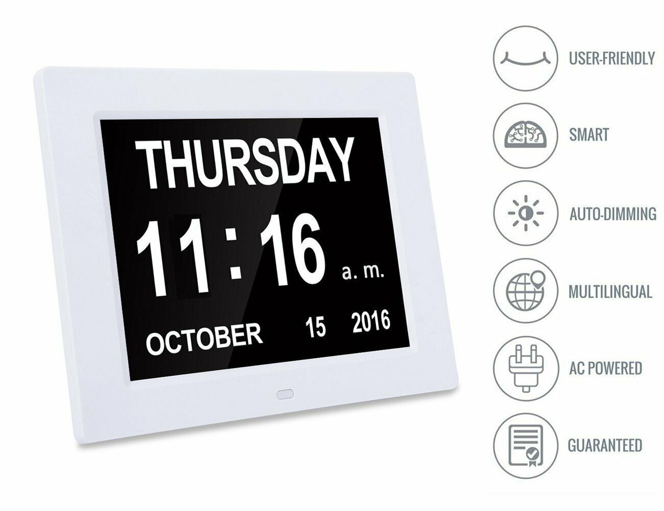 Senior Citizen 8 Inches White LED Digital Calendar Clock (Wall Mounted ...