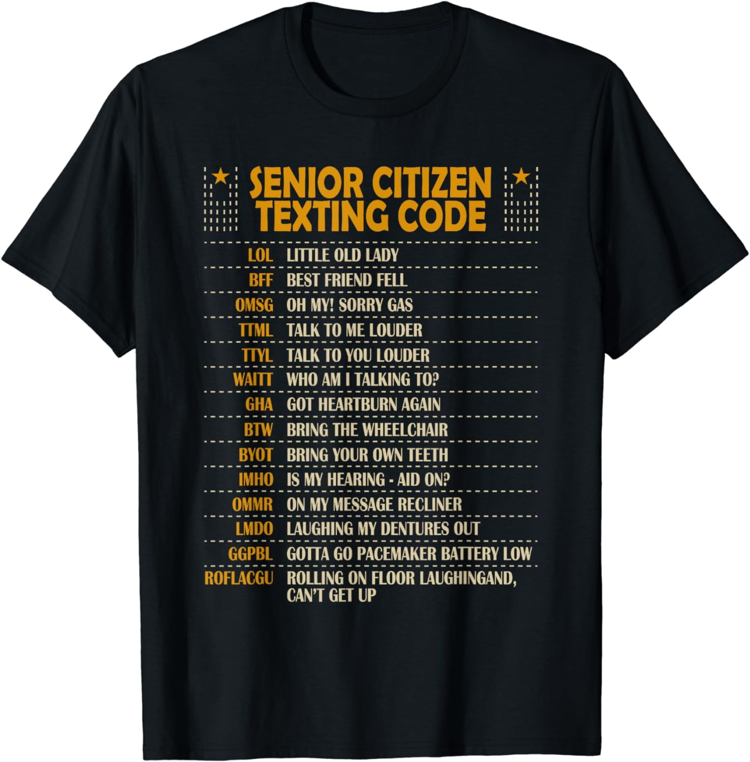 Senior Citizen Texting Code Cool Funny Old People Saying T-Shirt ...