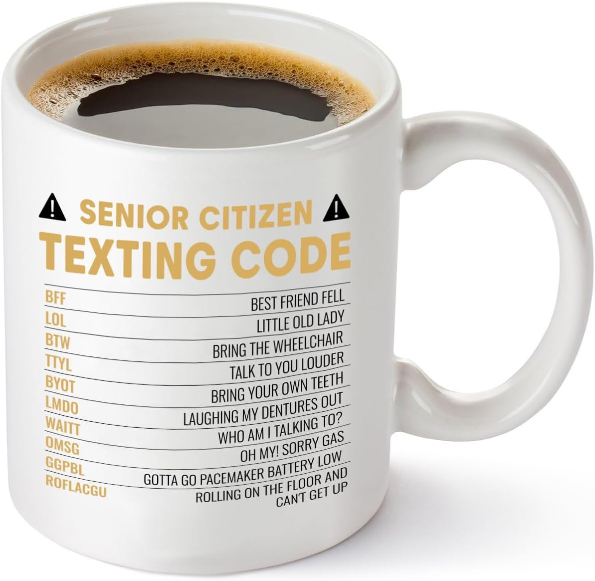Senior Citizen Texting Codes Coffee Mug - Funny Old People Sarcastic ...