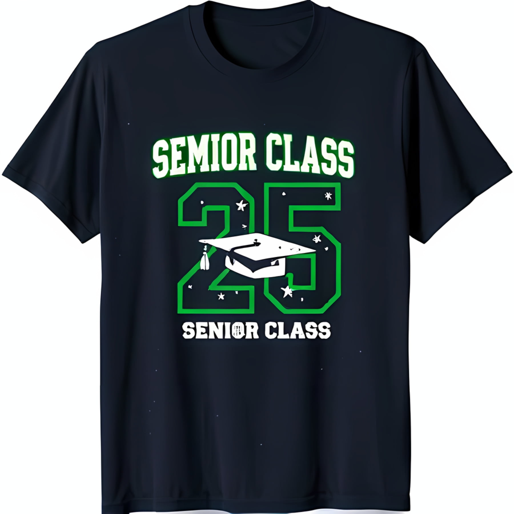 Senior Class 2025 T-Shirt Dark Blue Tee with Green Text & Graduation ...