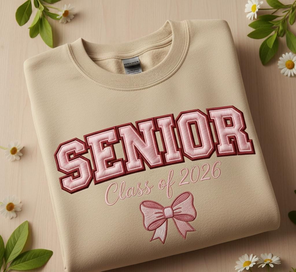 Senior Class of 2026 Embroidered Sweatshirt with Bow – Cute Graduation ...