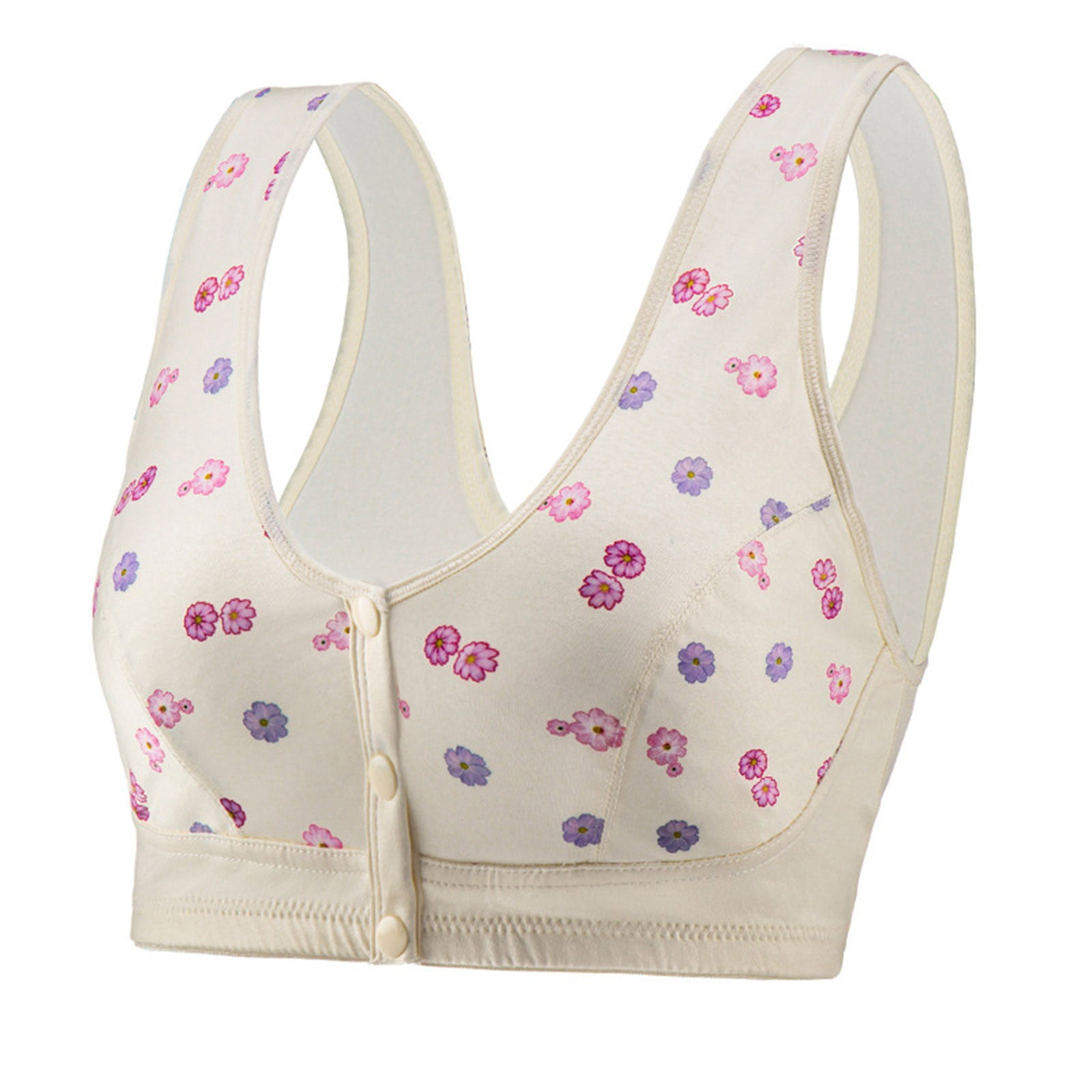 Senior Push Up Ice Silk Bras For Sagging Breasts Uplifting Front Open Daisy Wirefree Graphic