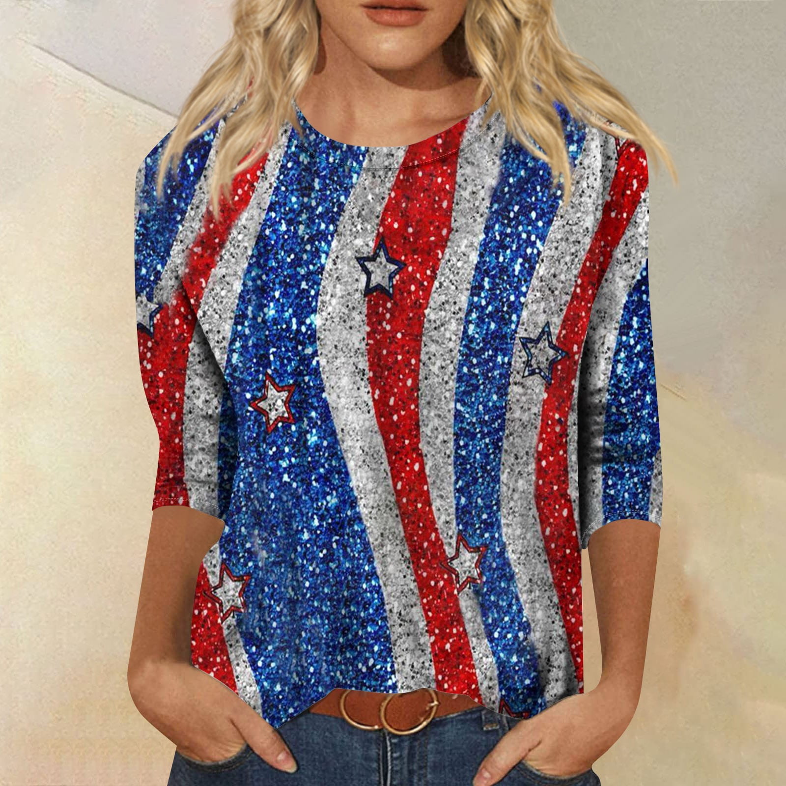 Seniver 4th Of July Tops Plus Size 3 4 Sleeve Shirts For Women