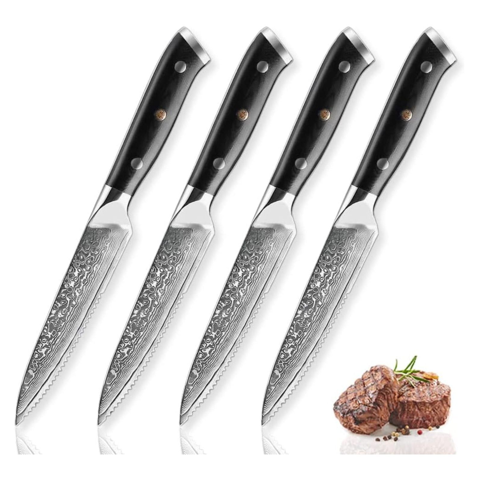 Senken 4-Piece Damascus Steak Knife Set with Full-Body G10 Handles ...