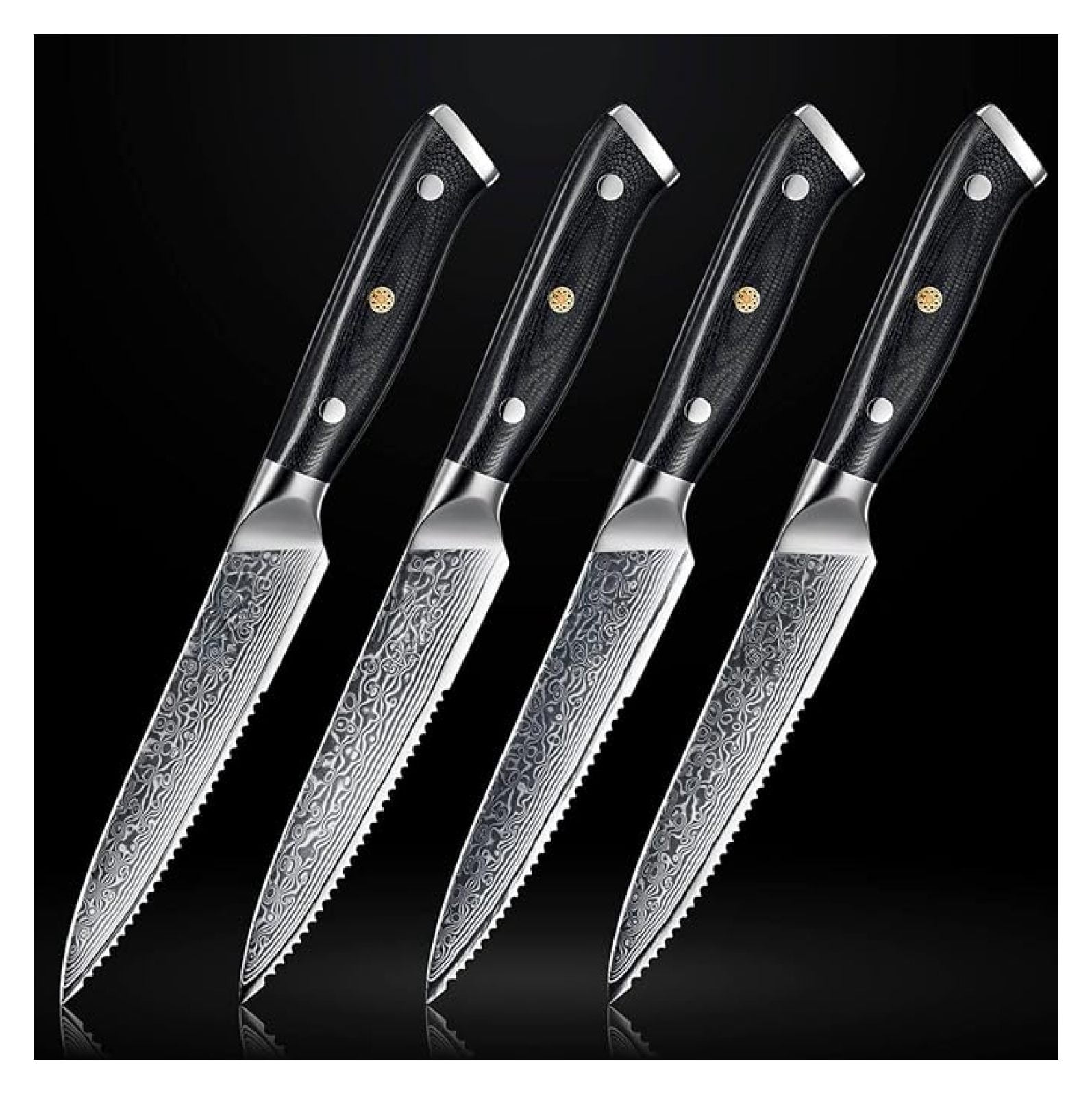 Senken 4-Piece Damascus Steak Knife Set with Full-Body G10 Hles ...