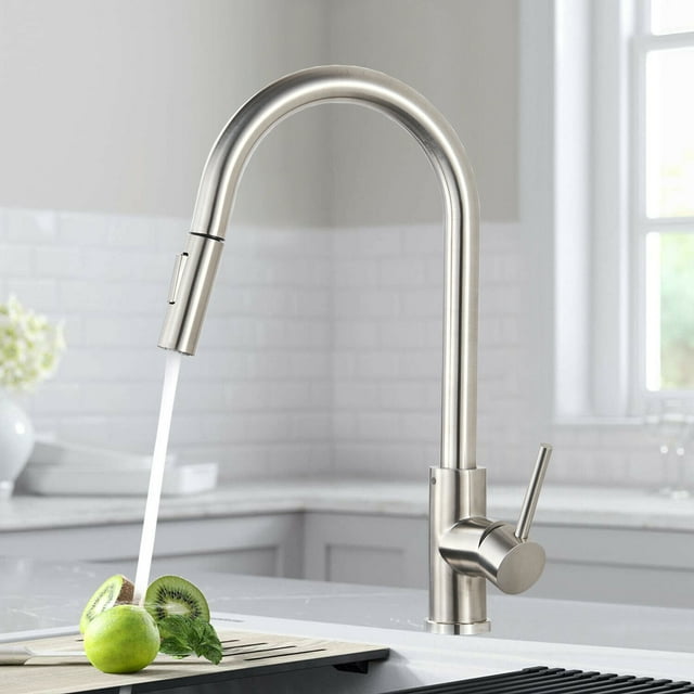 Senlesen Brushed Nickel Kitchen Faucet Pull Out 360 Rotation Kitchen ...