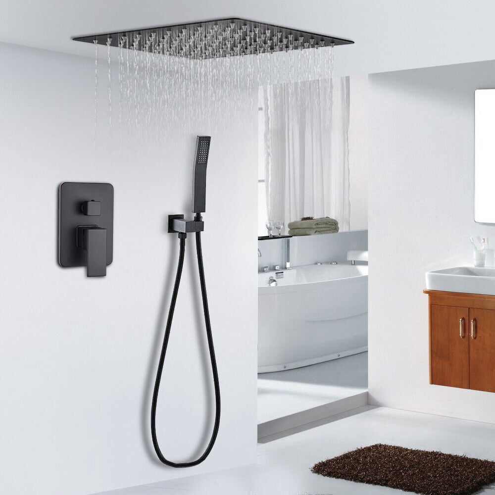 Senlesen Ceiling Mounted Shower Faucet Set Black 8" Rainfall Head With ...