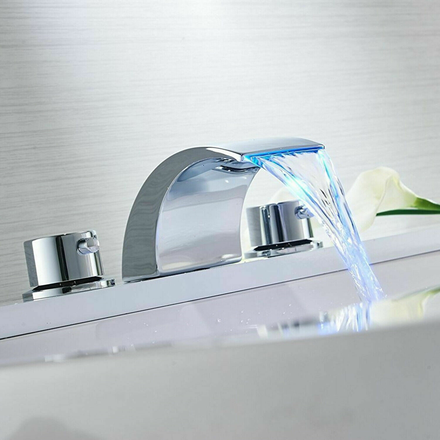 Senlesen LED Waterfall Bathroom Sink Faucet, Chrome, 3 Holes, Deck ...
