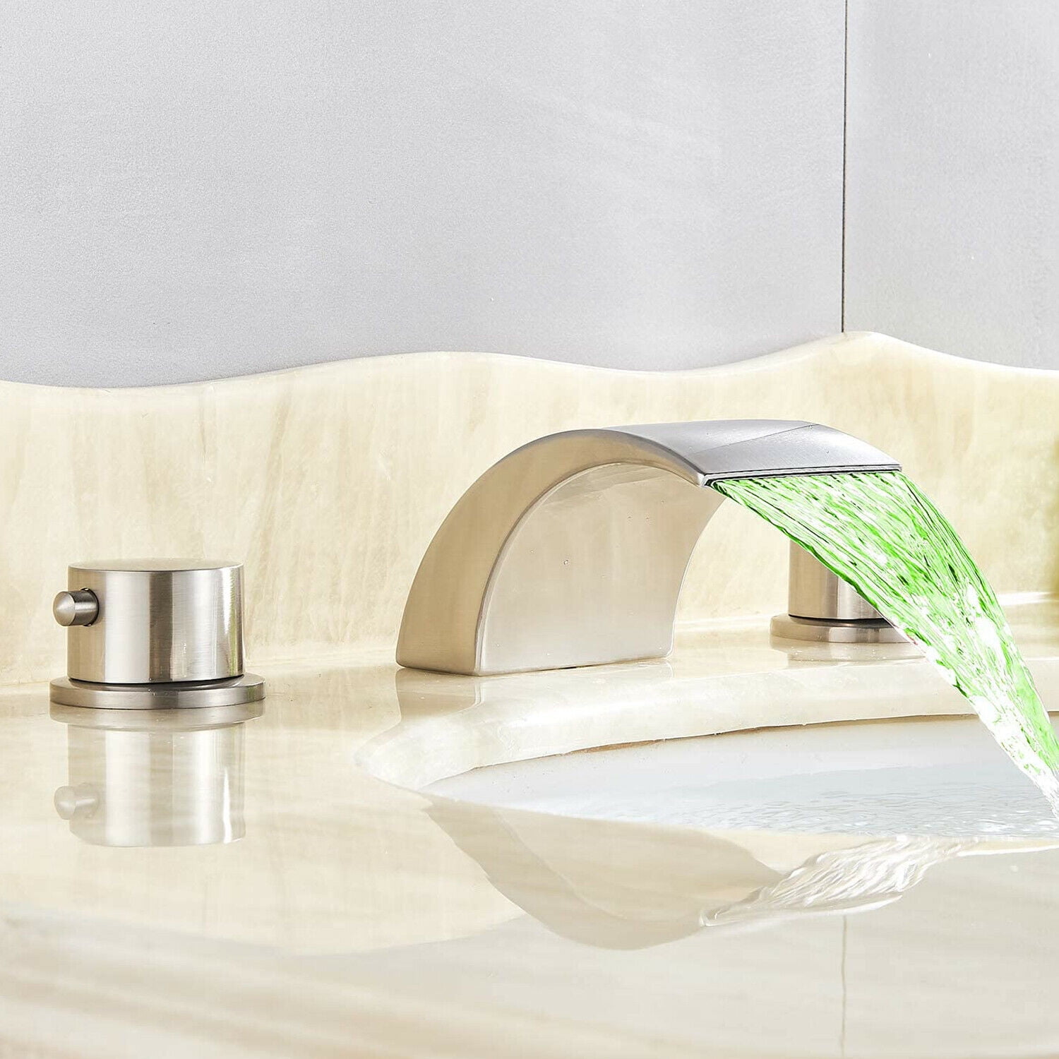 Senlesen Bathroom LED Widespread Brushed Nickel Basin Faucet, 3 Holes ...