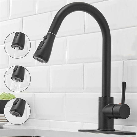 Matte Black Single Handle, Standard Kitchen Faucet with Full Range 360 ...