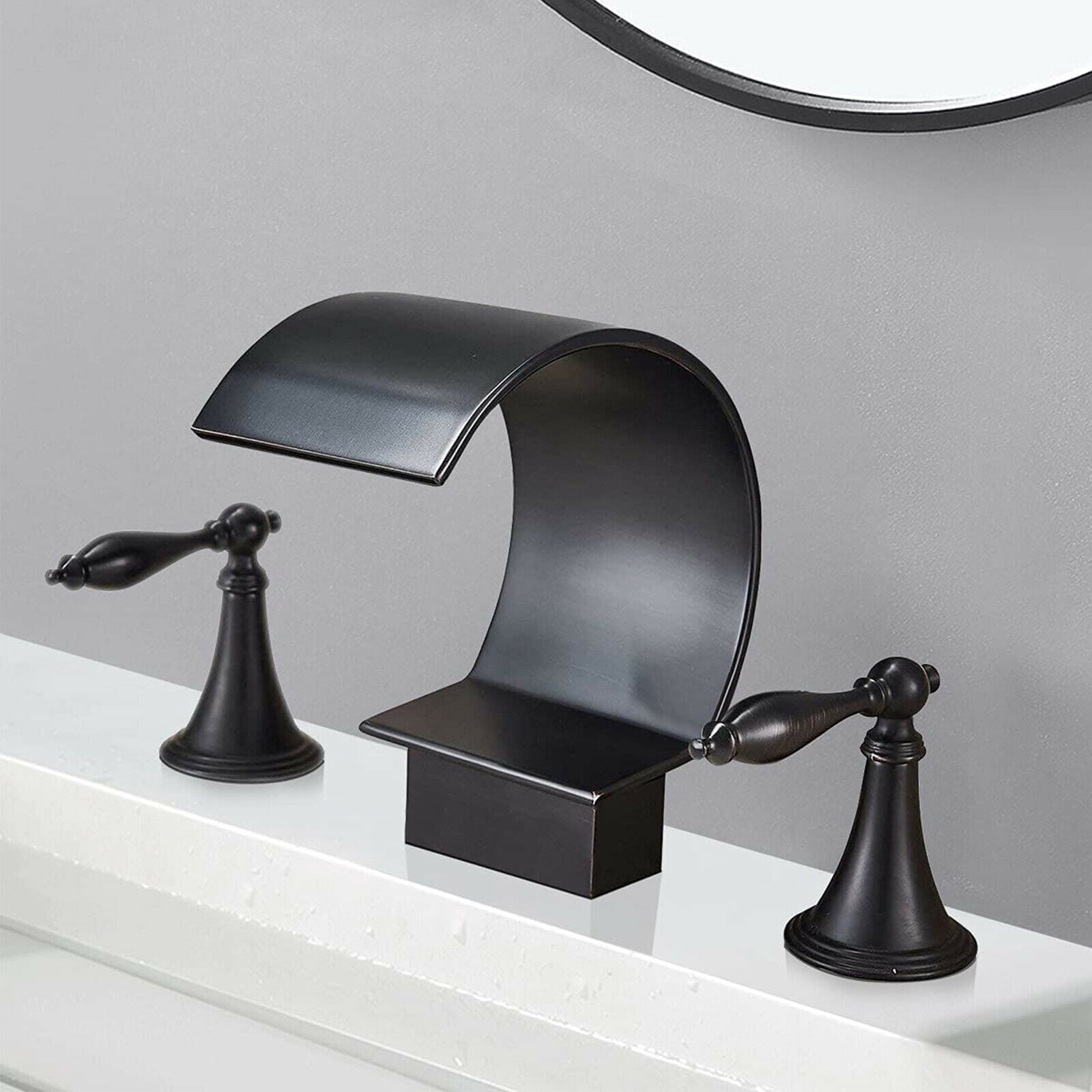 Senlesen Matte Black LED Waterfall Bathroom Basin Faucet, Deck Mounted ...