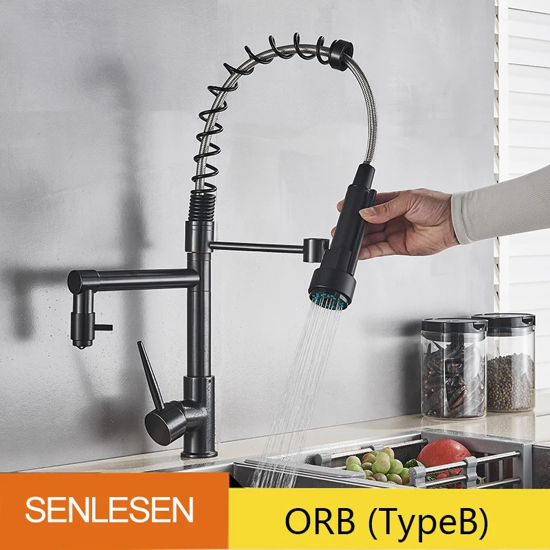 Senlesen Spring Kitchen Faucets Pull Down Kitchen Sink Faucet Brass ...