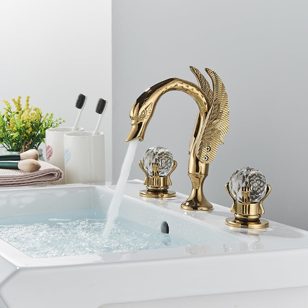 Golden Swan Bathroom Basin Faucet, Vessel Sink Mixer Tap, Dual Crystal ...