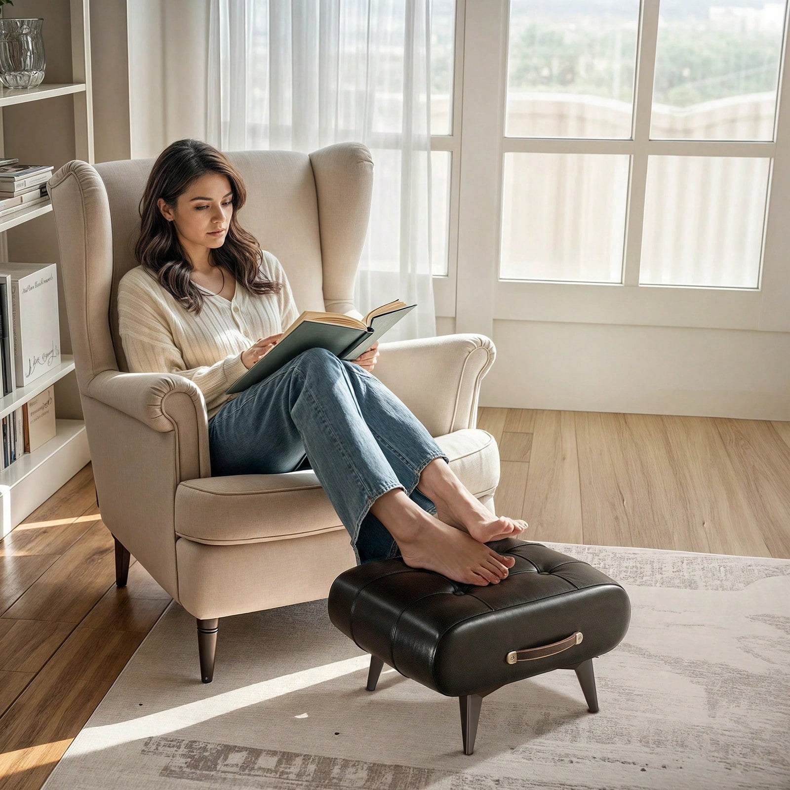 Senmeo Vintage Waxed Leather Entryway Bench, Luxury Leather Ottoman, Multifunctional Sofa Side ...