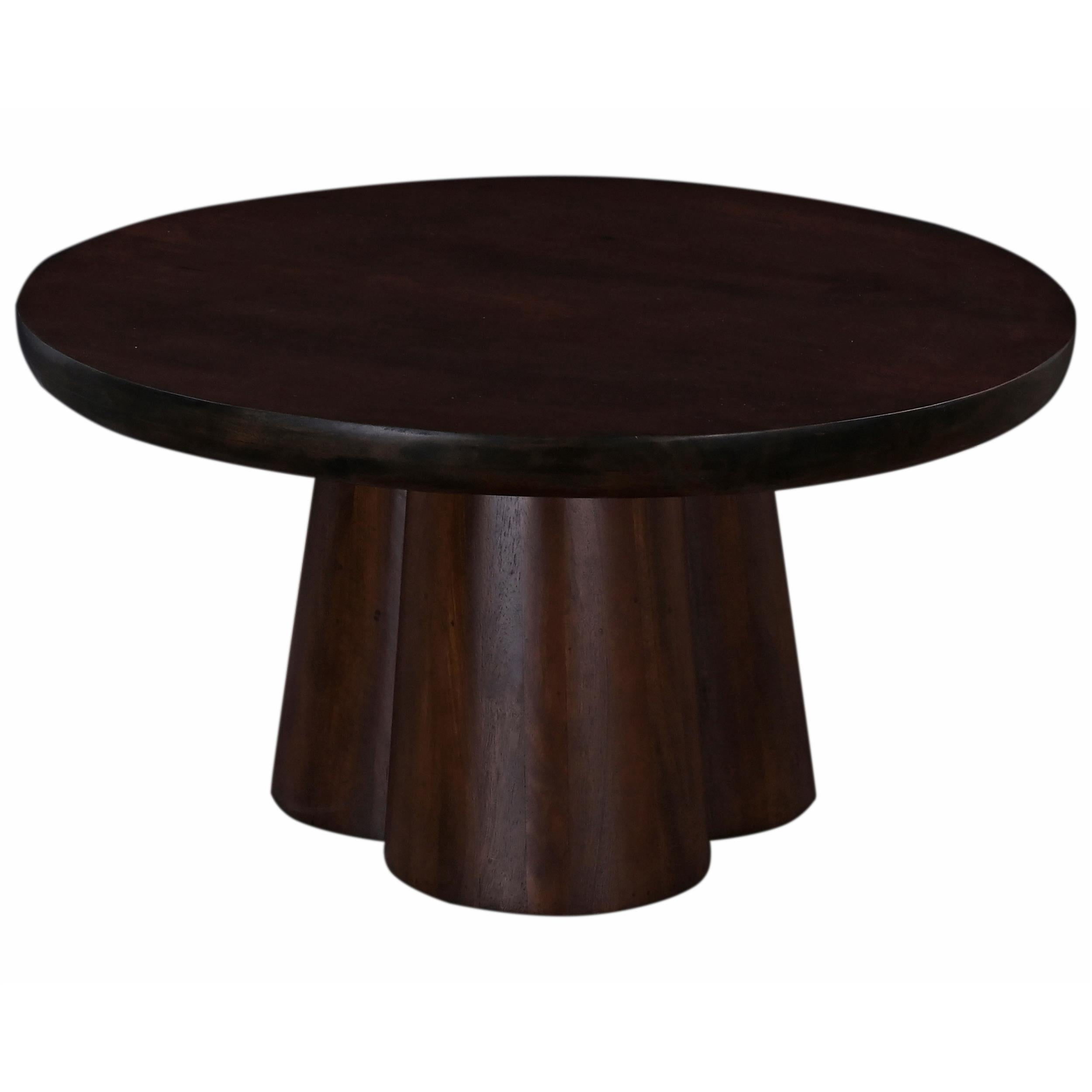 Senna 31 in. Round Pedestal Coffee Table Mango Wood with Walnut Finish ...