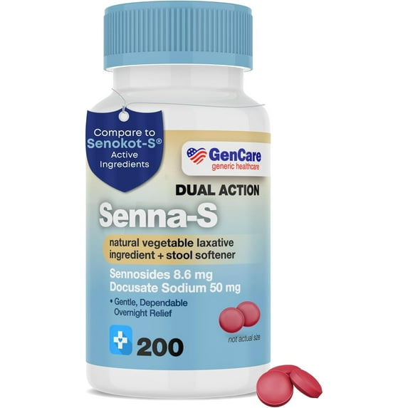 GenCare Senna Laxative Stool Softener Docusate Sodium 50mg & Sennosides ...