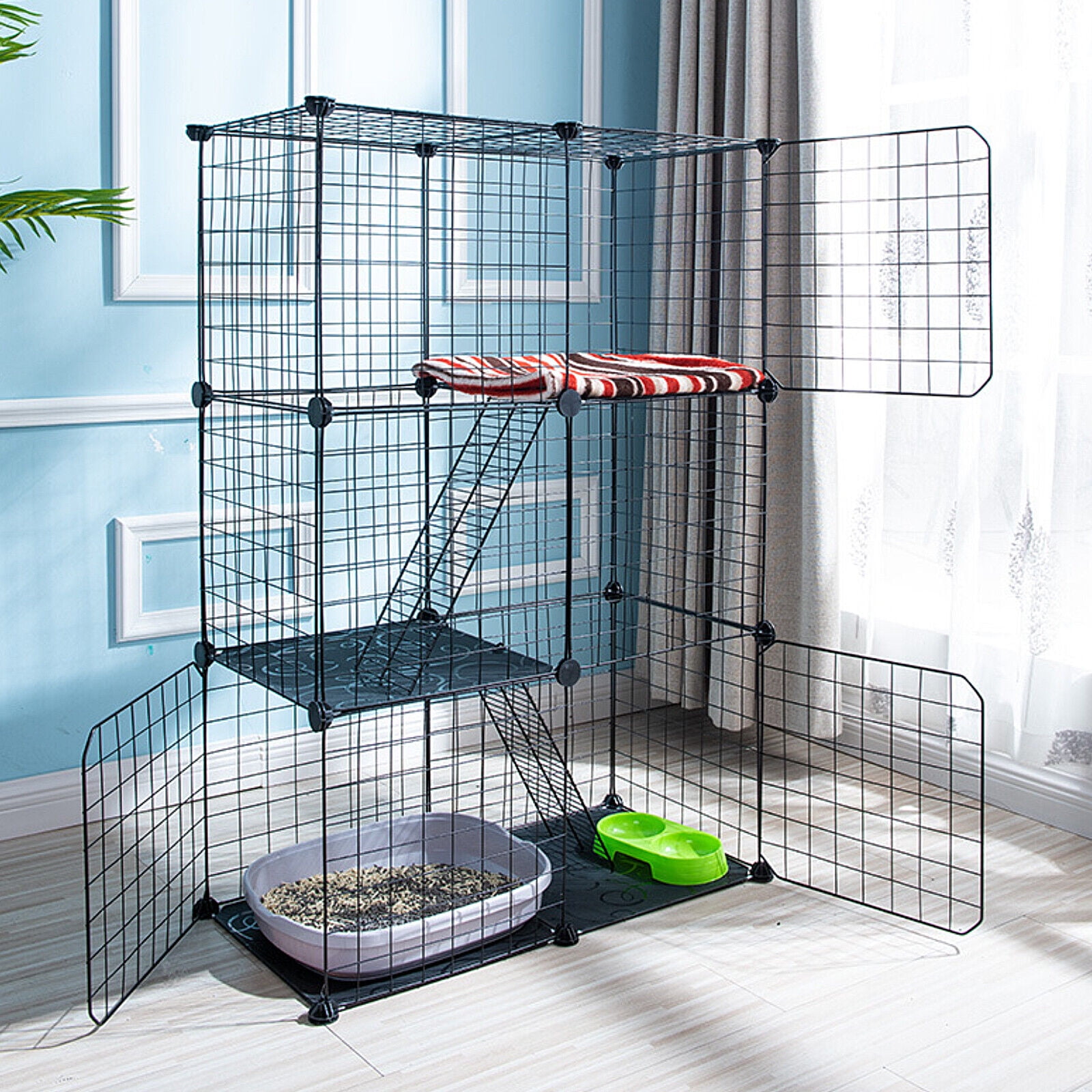 Sennaux 3-Tier Cat Cage DIY Metal Wire Kennel Cat Playpen Detachable ...
