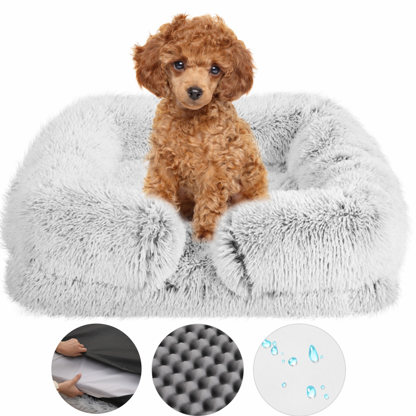 SENNAUX Rectangle Plush Pet Bed Calming Bed for Dogs Cats Kennel ...