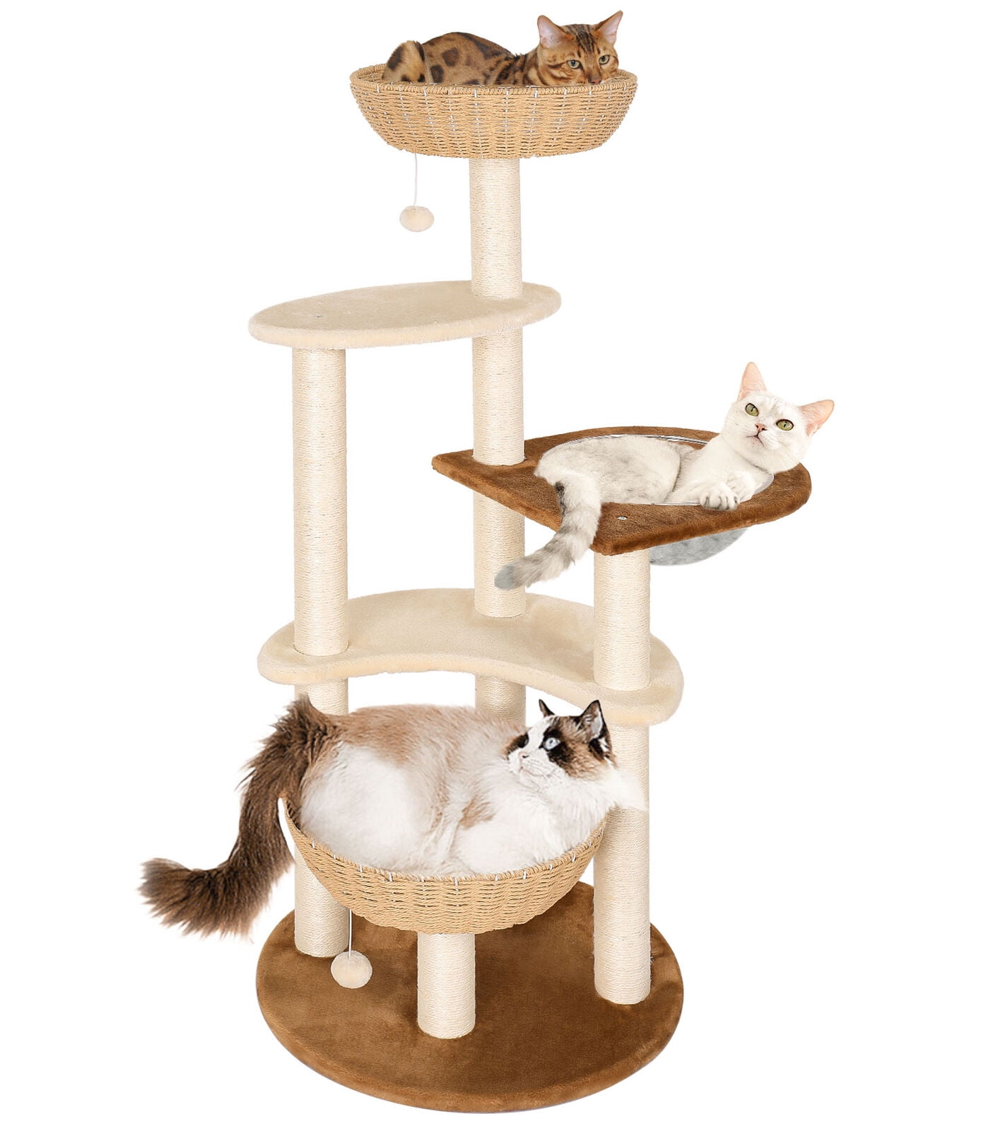 Sennaux 54" Rattan Cat Tree Tower for Large Cats with Capsule Hammock ...